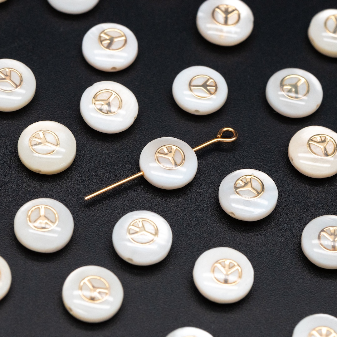 10pcs Natural Shell Peace Sign Beads, Peace Symbol Spacer 8mm, Gold ...