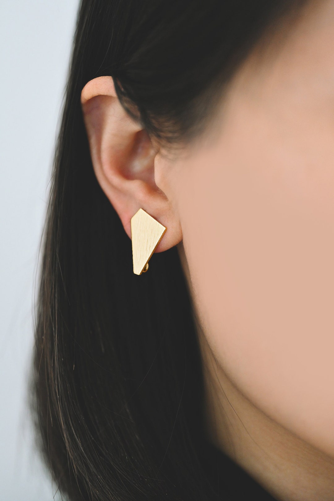 10pcs Brushed Gold Ear Posts With Loops, Gold Plated Brass Geometric ...