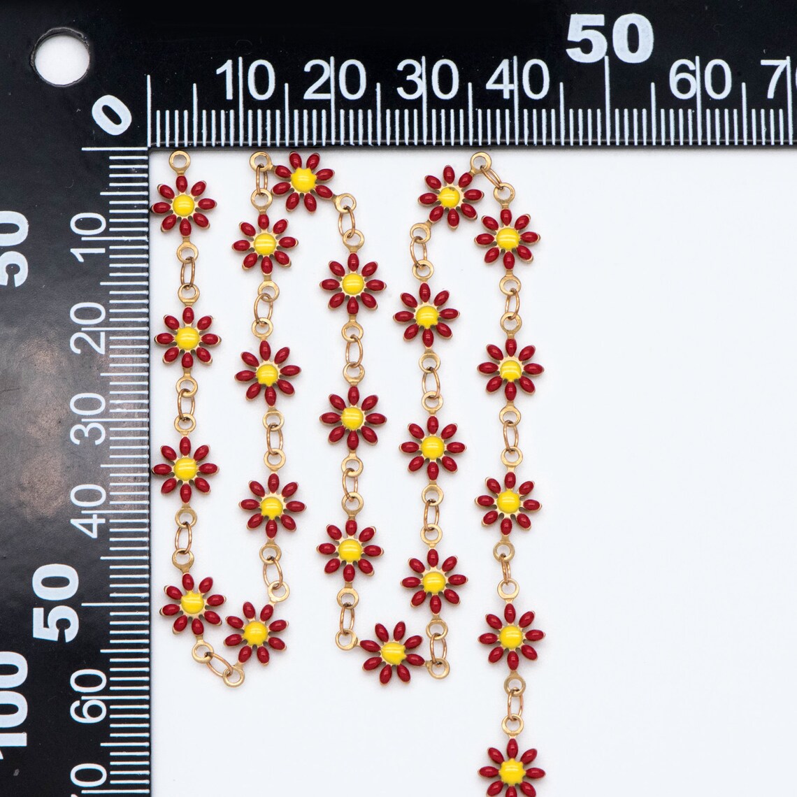Enamel Flower Chain, Daisy Chain, Unplated Raw Brass Designer Chain 6mm ...