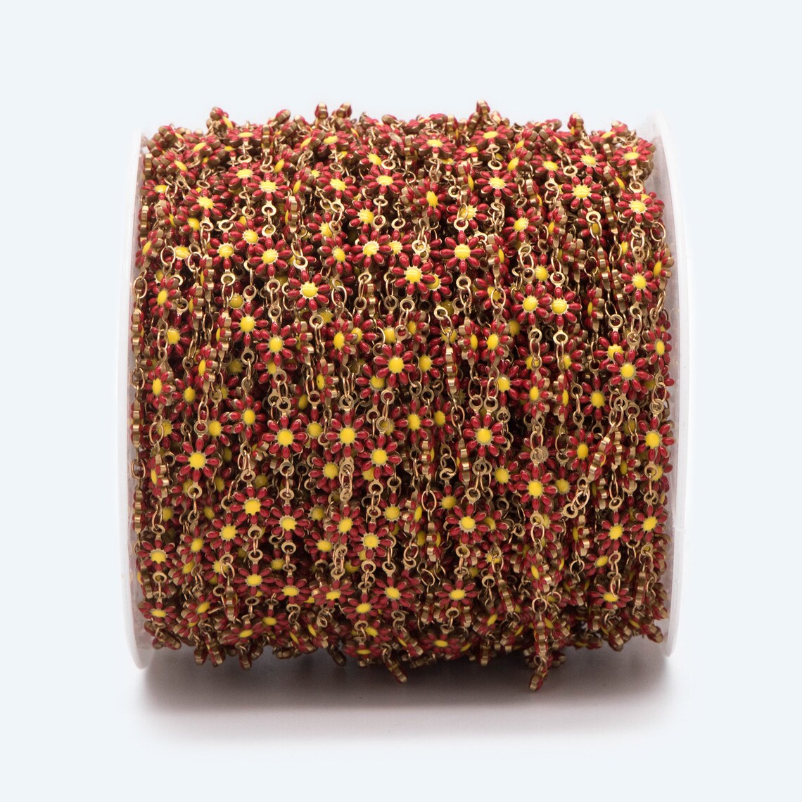 Enamel Flower Chain Daisy Chain Unplated Raw Brass Designer | Etsy