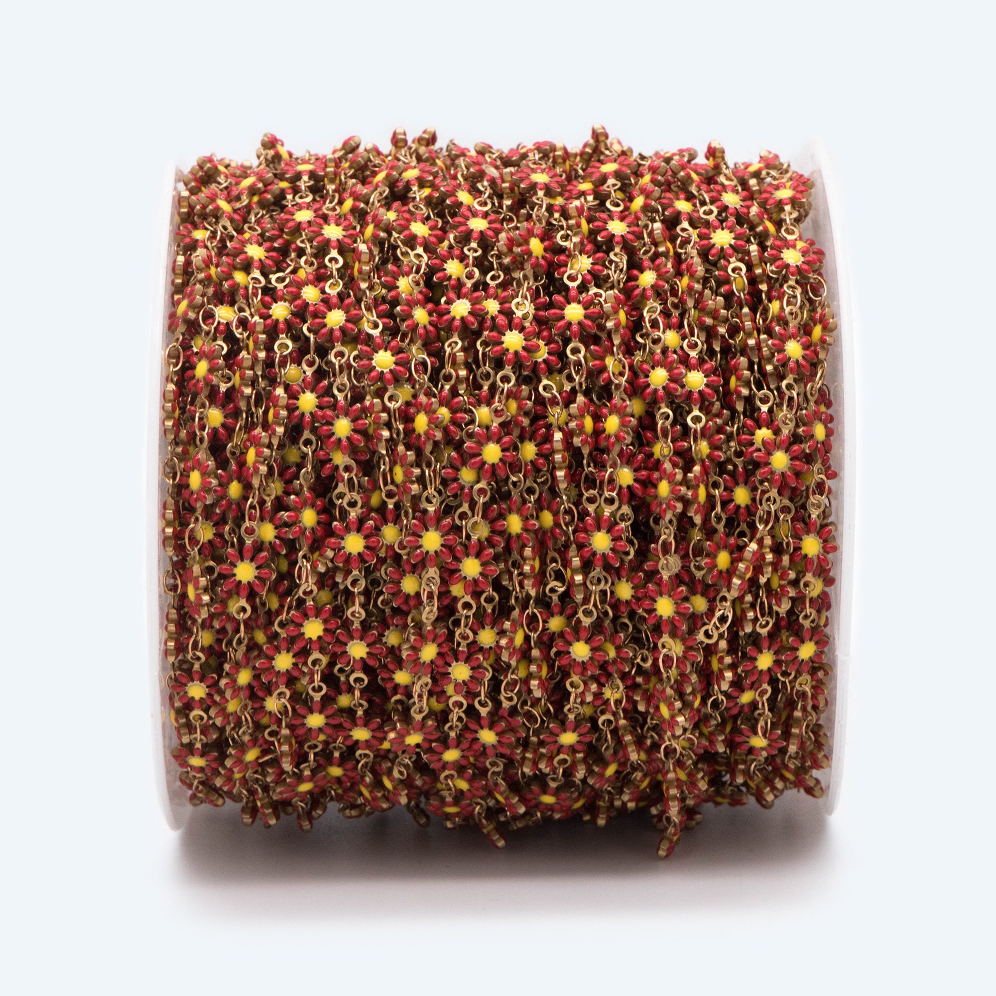 Enamel Flower Chain Daisy Chain Unplated Raw Brass Designer | Etsy