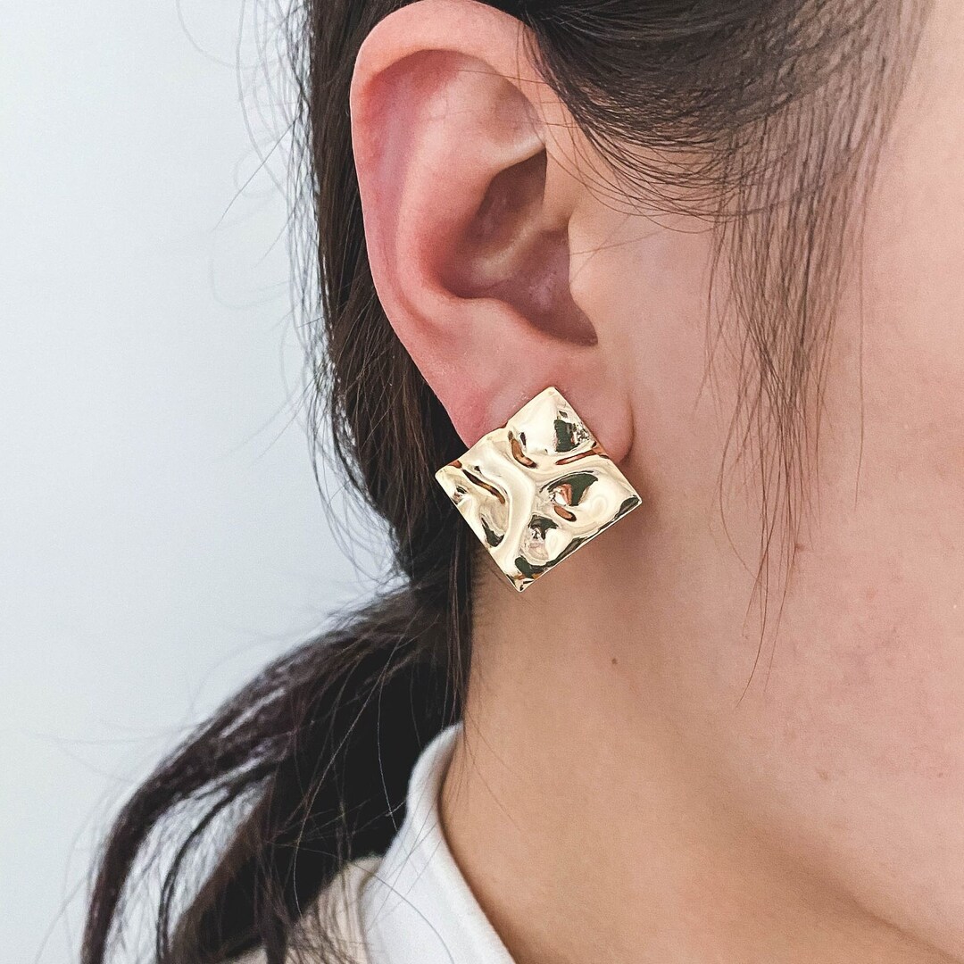 10pcs Gold Square Earring With Loop 25mm, 18K Gold Plated Brass ...