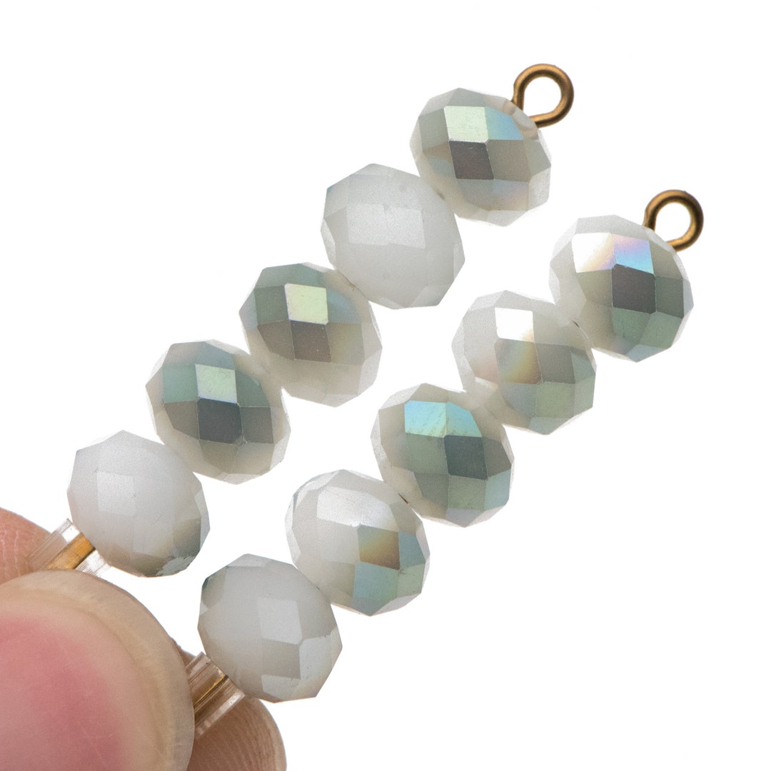 65 Beads-faceted Glass Crystal Rondelles White Green 6x8mm BZ08-27 - Etsy