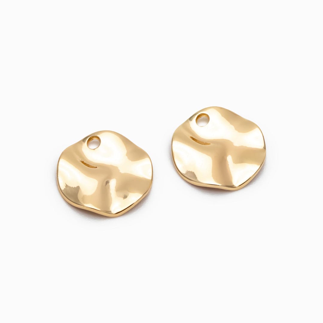 10pcs Hammered Disc Charms 12mm, Polished Gold Plated Brass Tags, Round ...