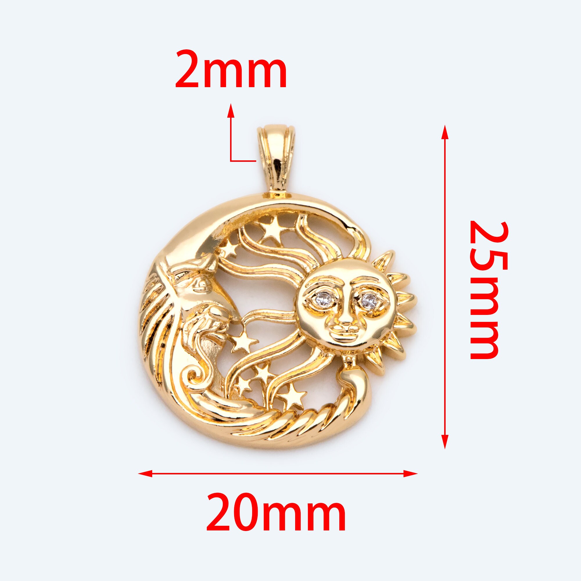 4pcs Sun and Moon Charms 25x20mm 18K Gold Plated Brass CZ - Etsy
