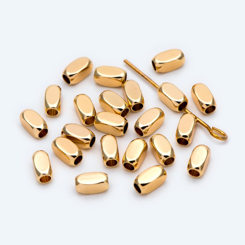20pcs Gold Tube Beads 6x3mm, 18K Gold Plated Brass, Oval Tube Spacer ...