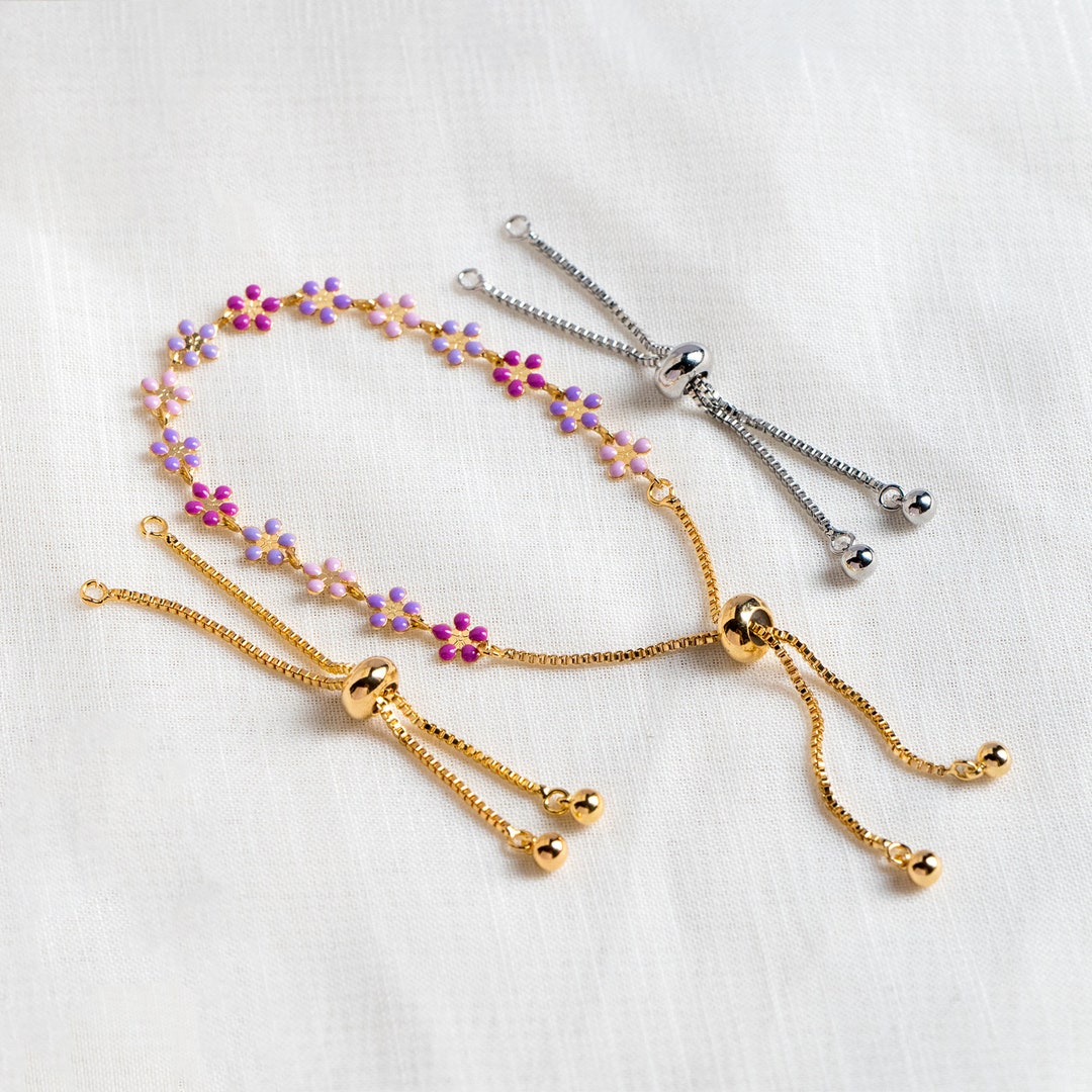 10pcs Gold/ Silver Sliding Adjustable Bracelet Making Chains, Half ...