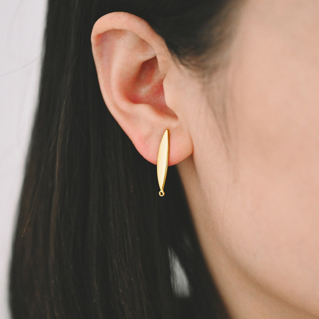 10pcs Gold Bar Ear Posts 24x4mm, 18K Gold Plated Leaf Ear Posts, Stud ...