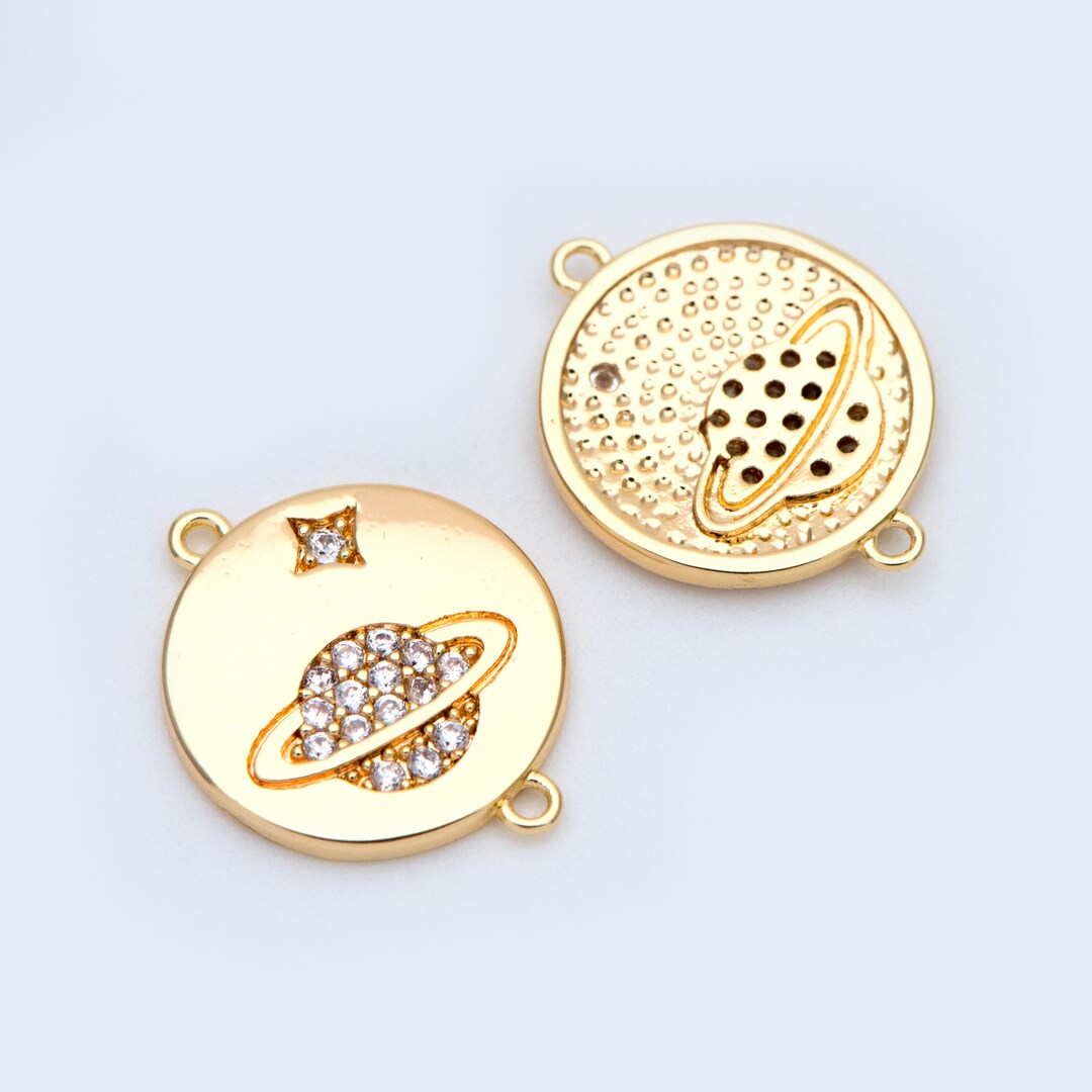 10pcs CZ Pave Gold Coin Connectors 16x13mm, 18K Gold Plated Brass ...