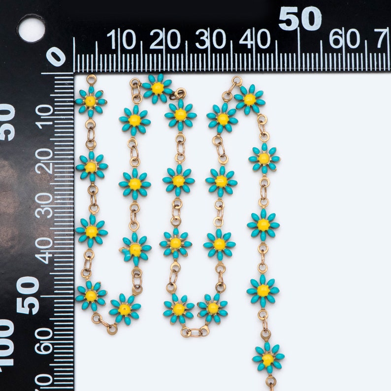 Enamel Flower Chain Daisy Chain Unplated Raw Brass Designer | Etsy