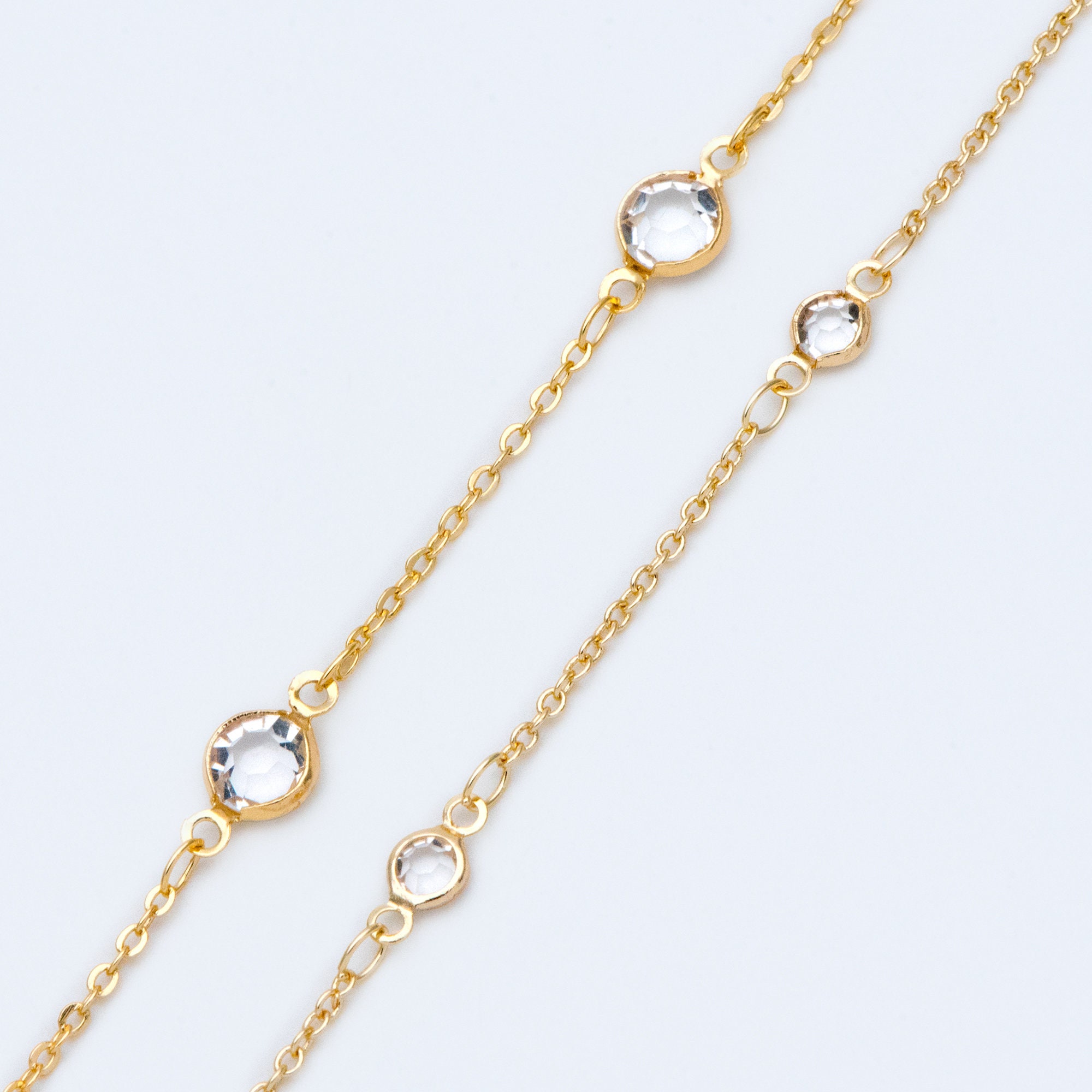 Gold plated Brass Crystal Beaded Chains 4.5/ 7mm Round Coin | Etsy