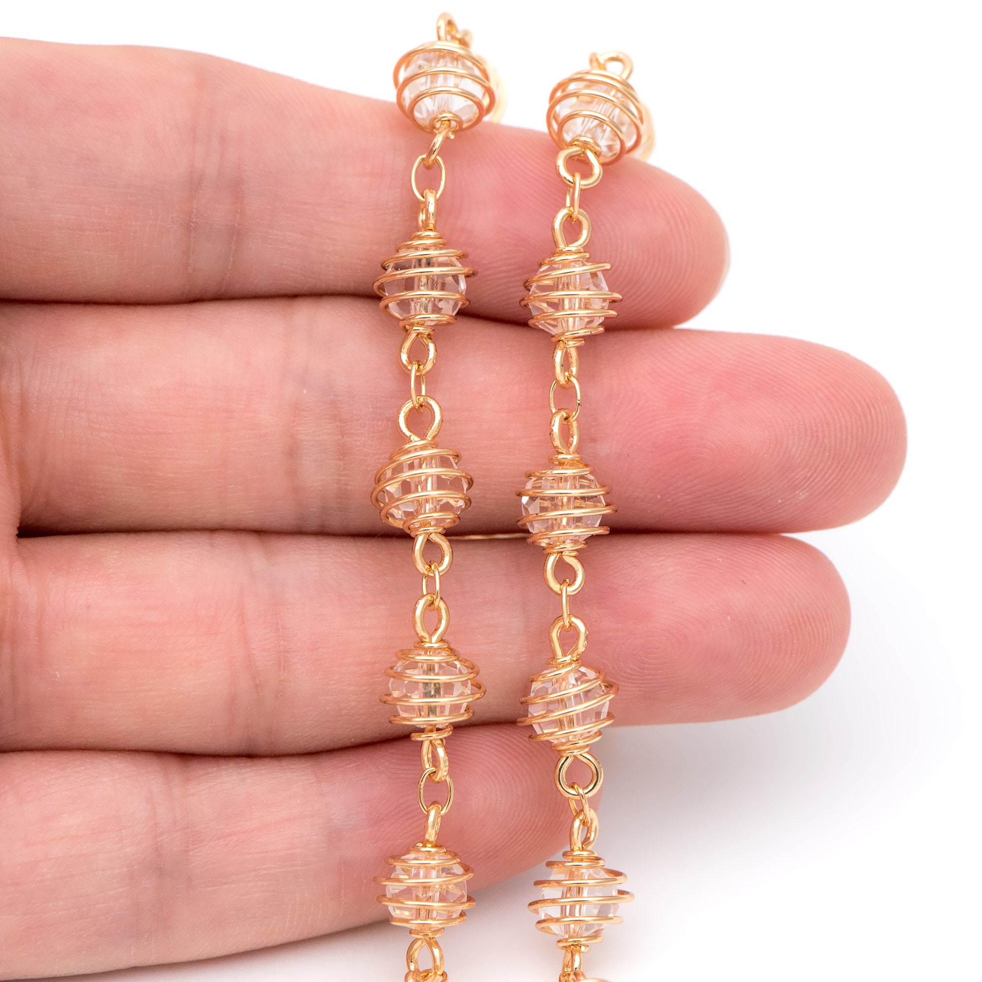 Gold Crystal Bead Chain 7.5mm Glass Rondelle Beaded Chain | Etsy