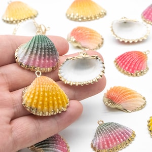 10pcs Natural Shell Charms, Gold Plated Shell Pendants, Beach Theme ...