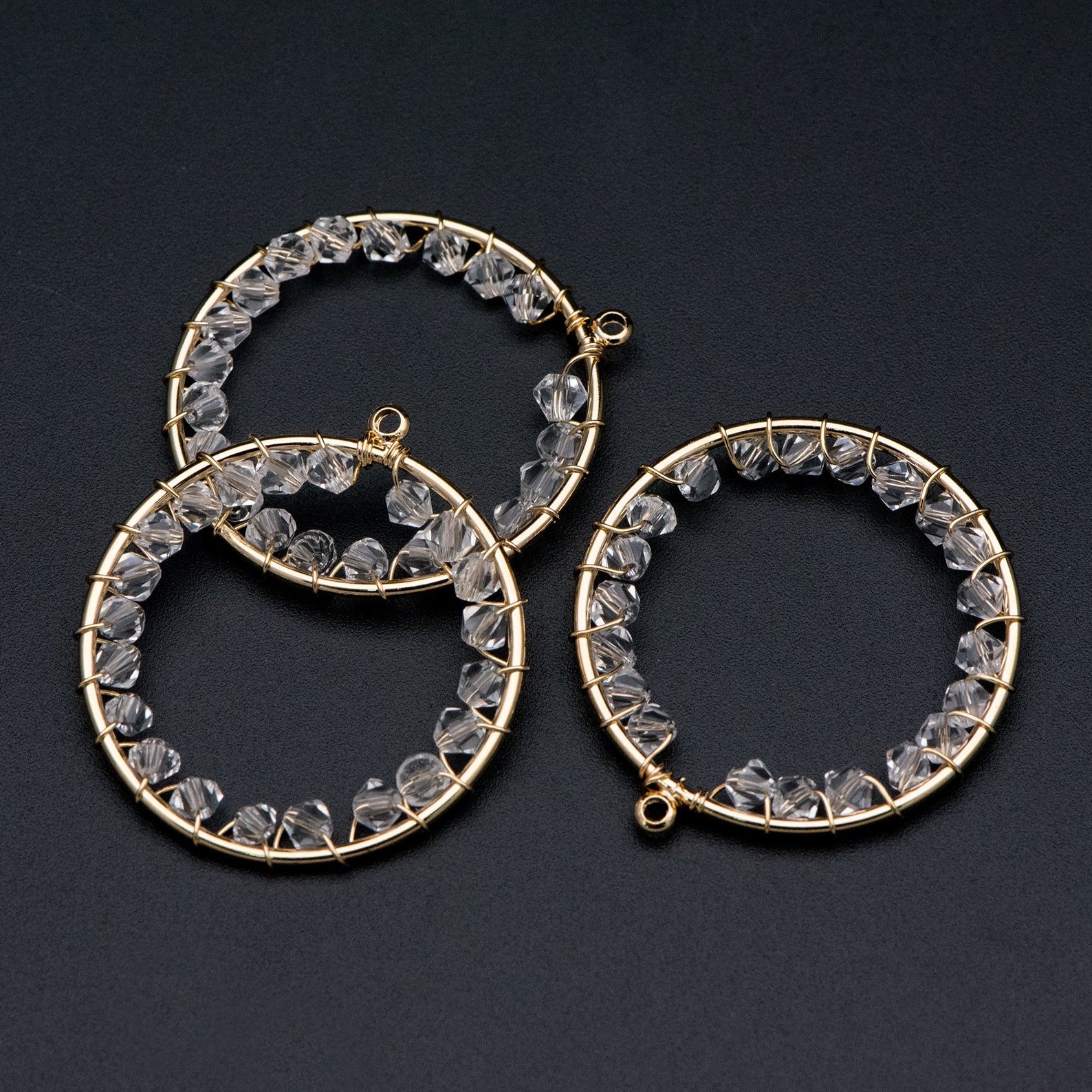 10pcs Gold Beaded 31x33mm Round Loop Charms, Wired Crystal Beads ...