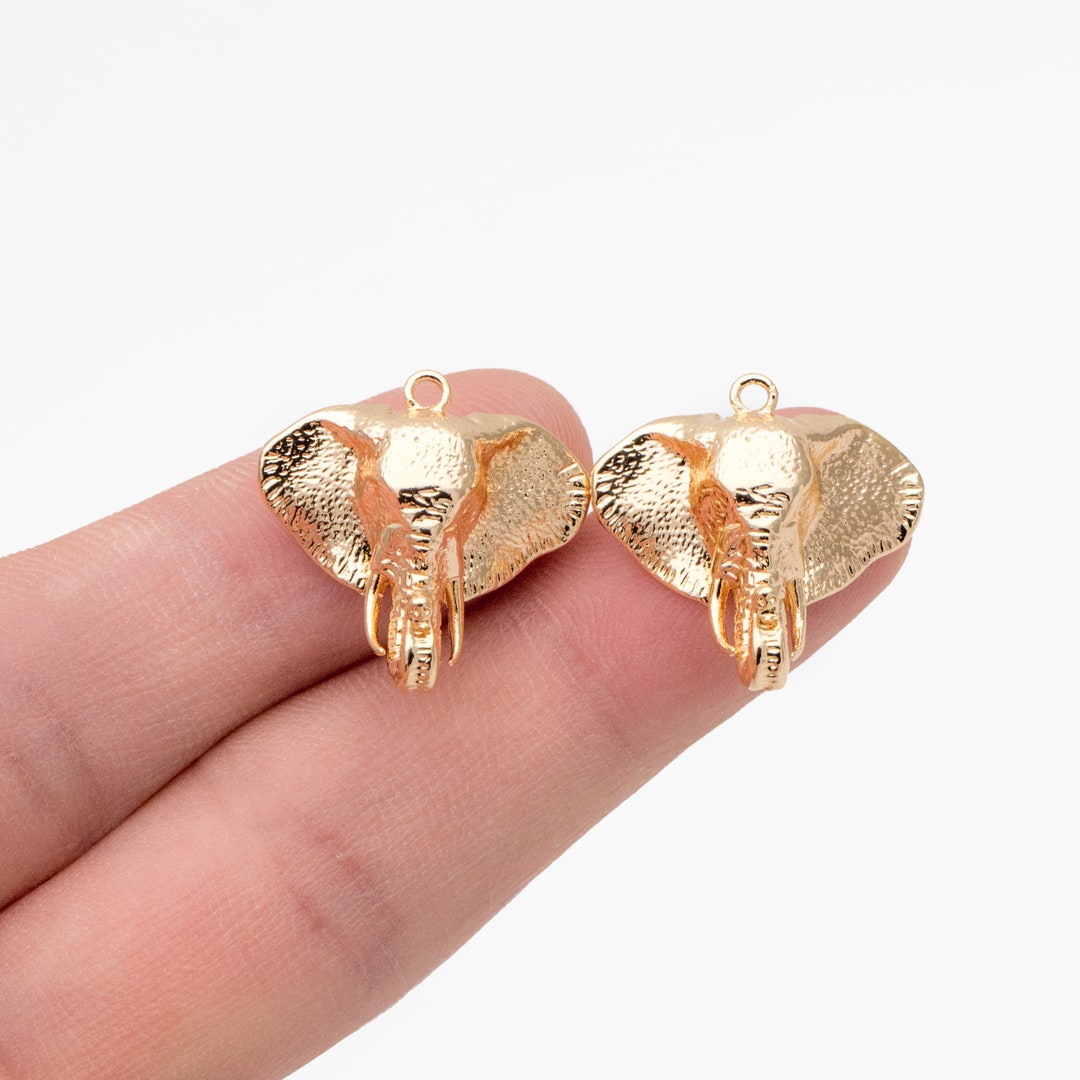 10pcs Gold Elephant Head Charms, Gold Plated Brass Animal Pendants ...