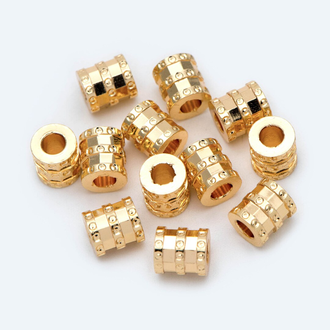10pcs Gold Tube Beads 7x6mm, 18K Gold Plated Brass, Tube Spacer Beads ...
