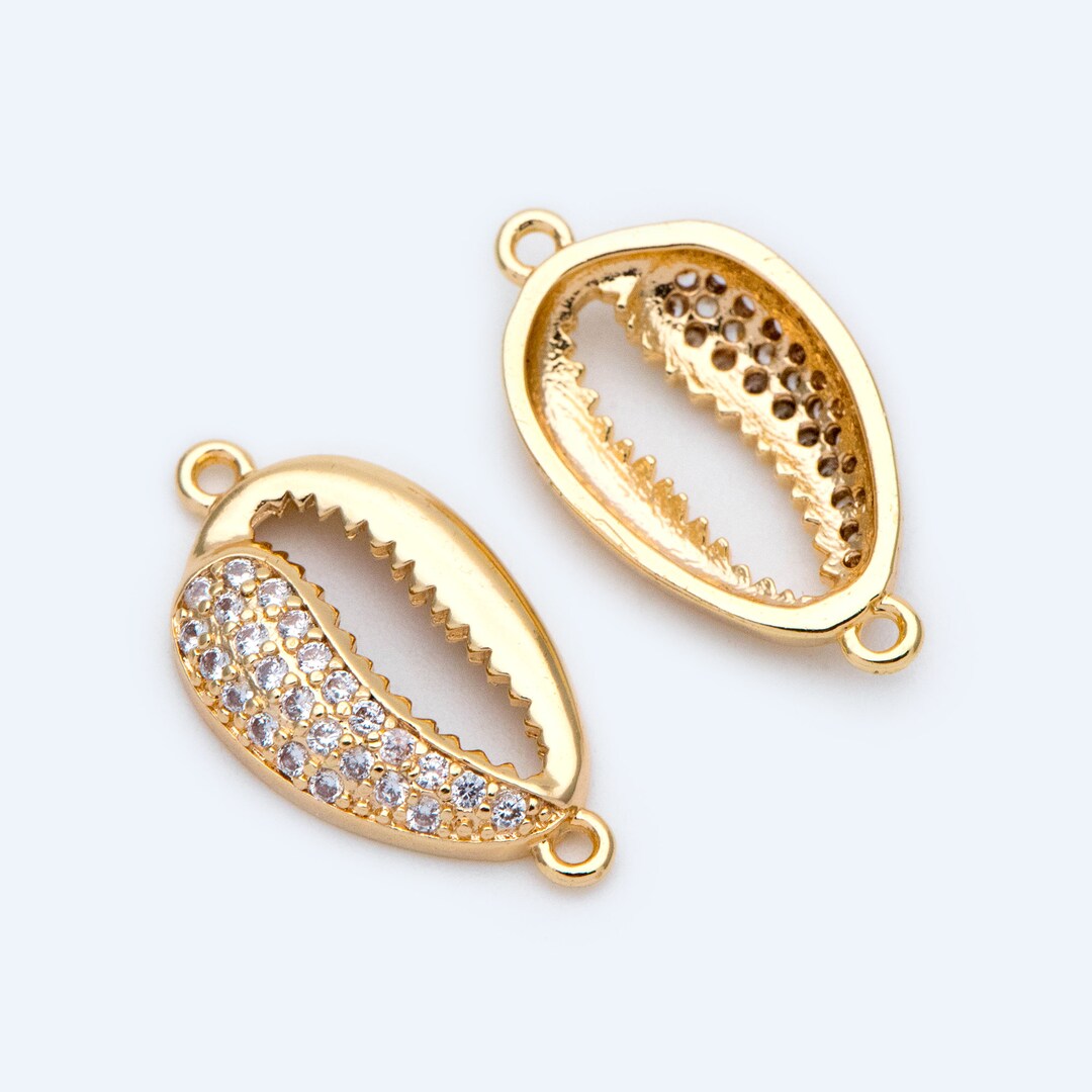 4pcs CZ Pave Gold Cowrie Shell Connector, Cowrie Shell Charm Pendant ...