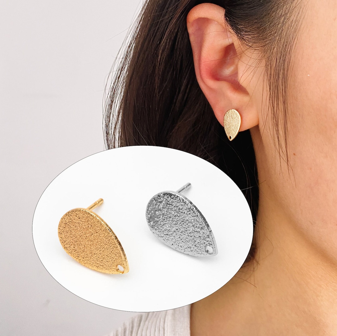 10pcs Gold/ Silver Teardrop Ear Posts 14x9mm, 18K Gold/ Rhodium Plated ...