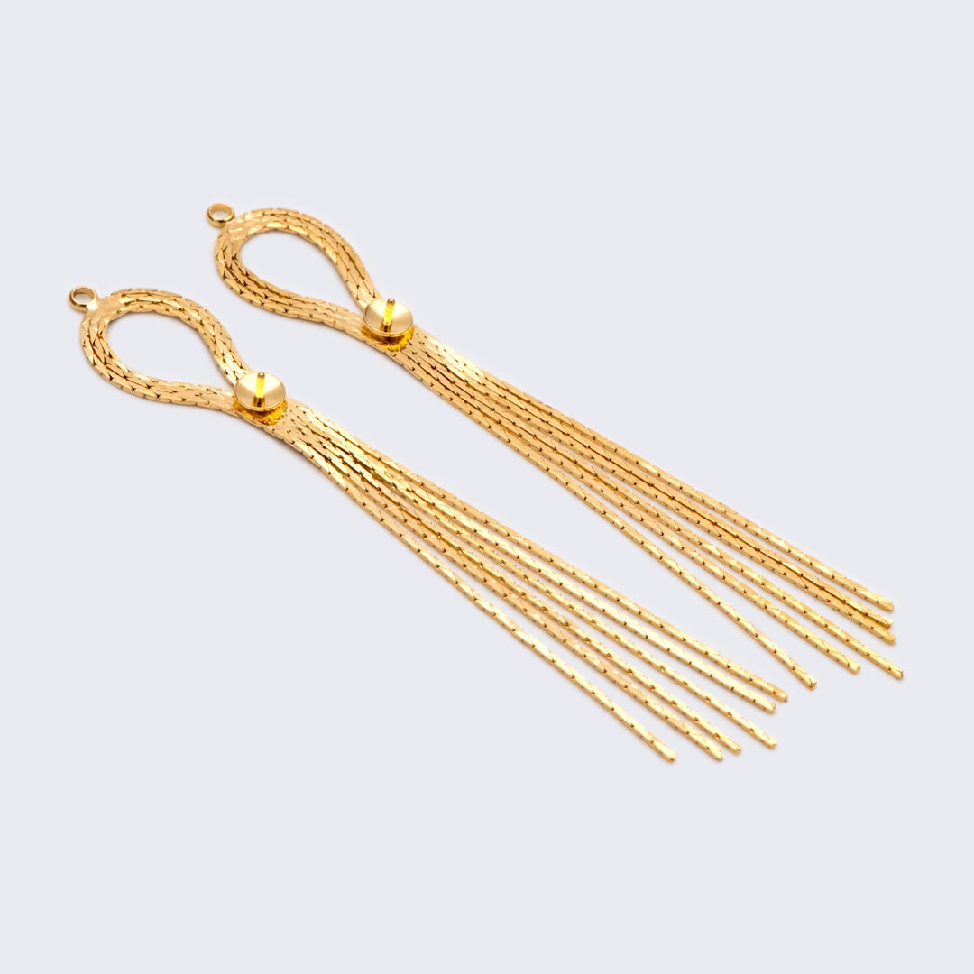 4pcs Gold Chain Long Tassels 83mm, 18K Gold Plated Brass Tassel ...