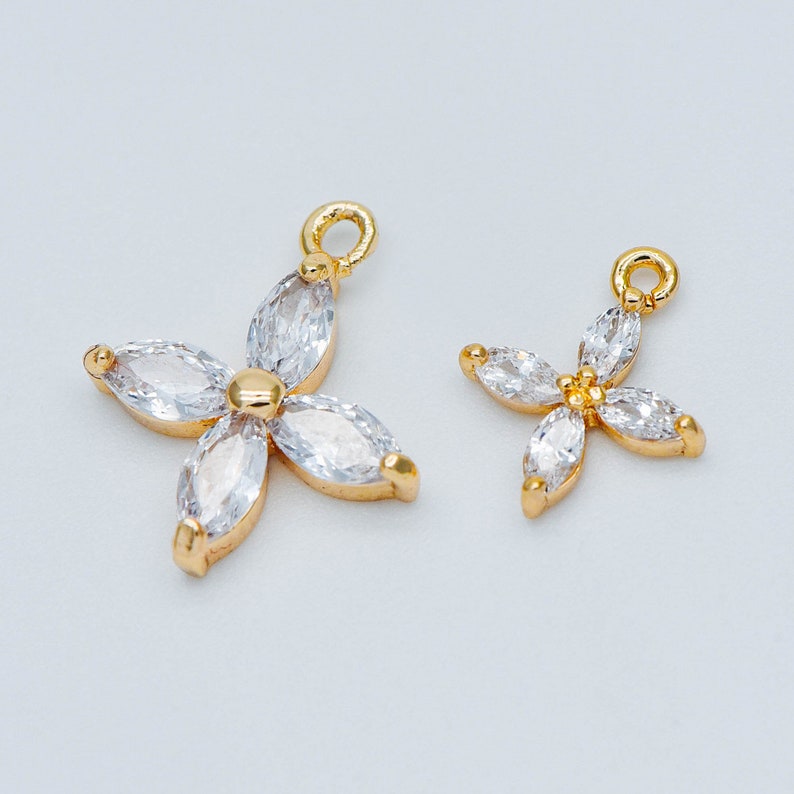 10pcs Gold CZ Flower Charm Pendants 10/ 14mm Real Gold Plated - Etsy