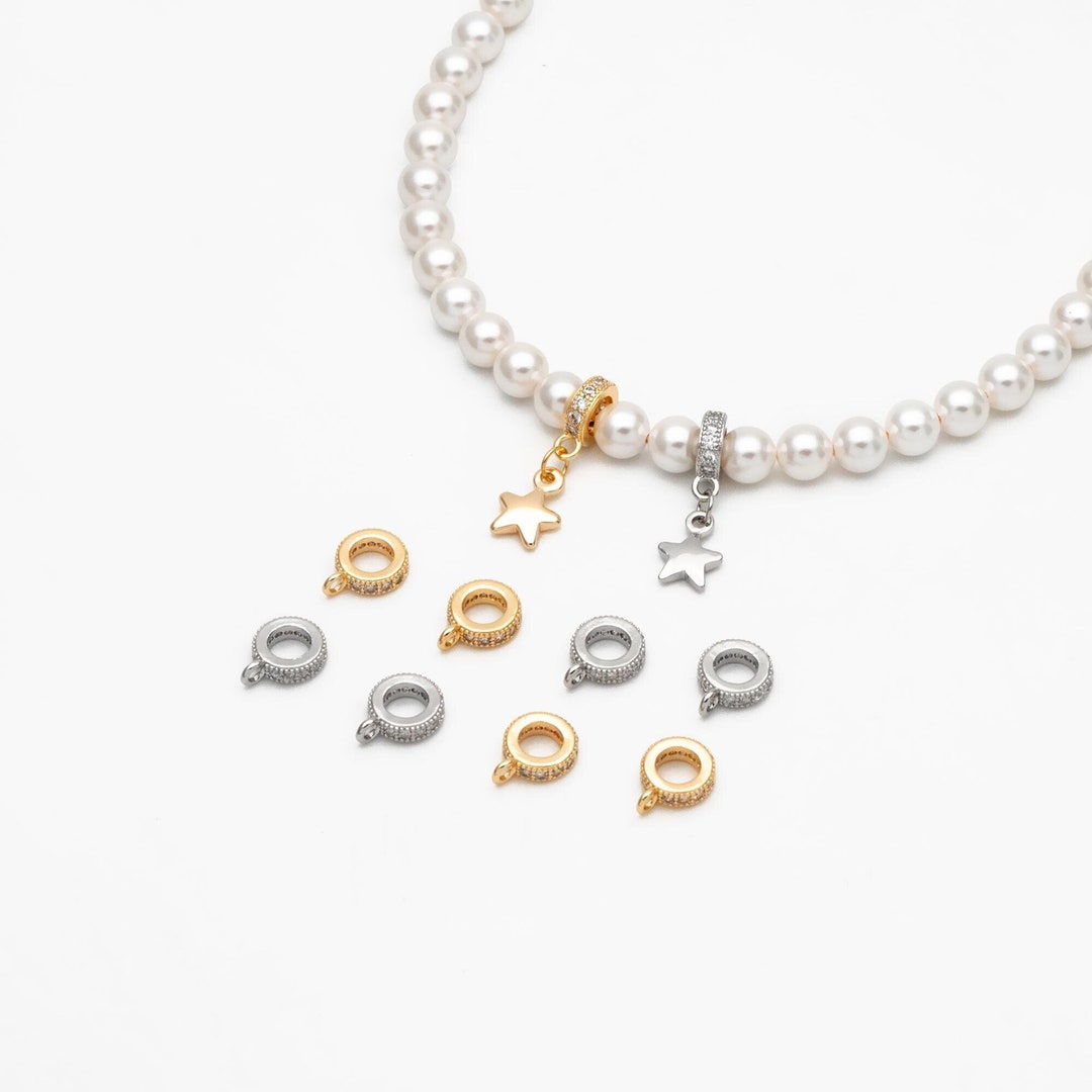 10pcs CZ Pave Gold/ Silver Bail Beads, Bail Charm Holder Spacer With ...