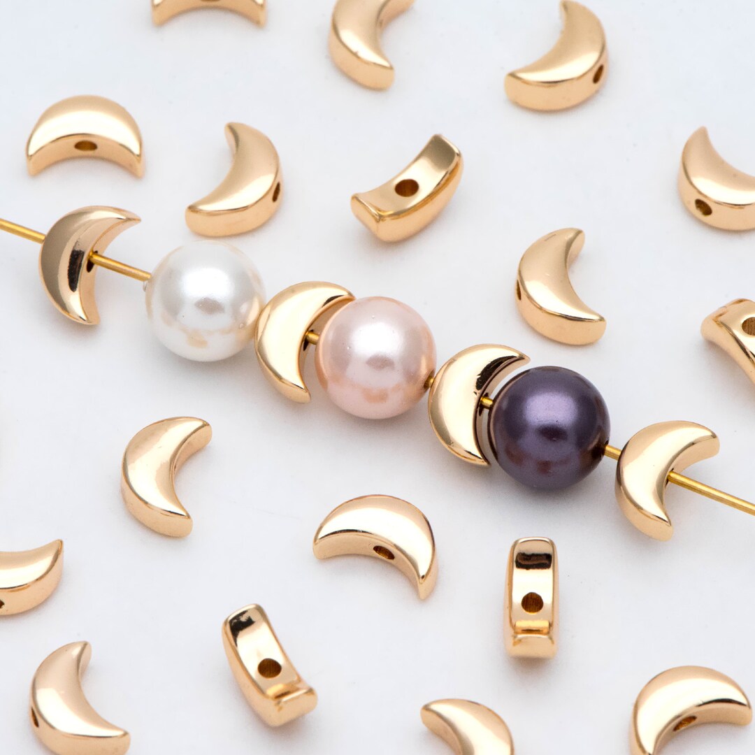 10pcs Gold Moon Spacer Beads, Brass Spacer Beads, Gold Moons, Small ...
