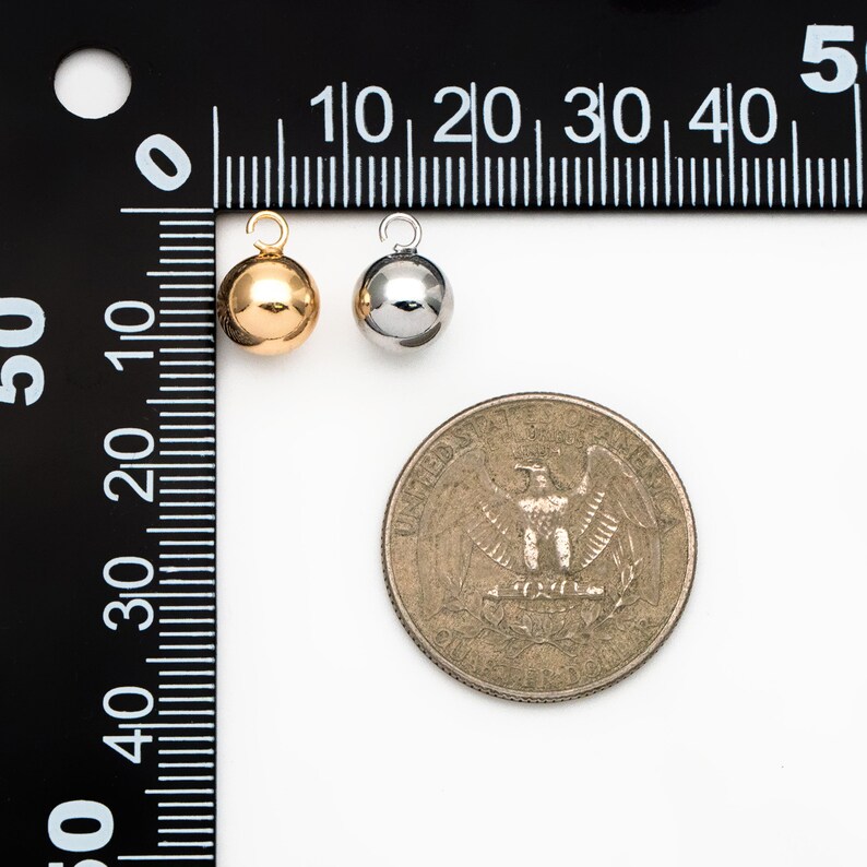 10pcs Gold/ Silver Sphere Charms 8mm, Real Gold/ Rhodium Plated Brass ...