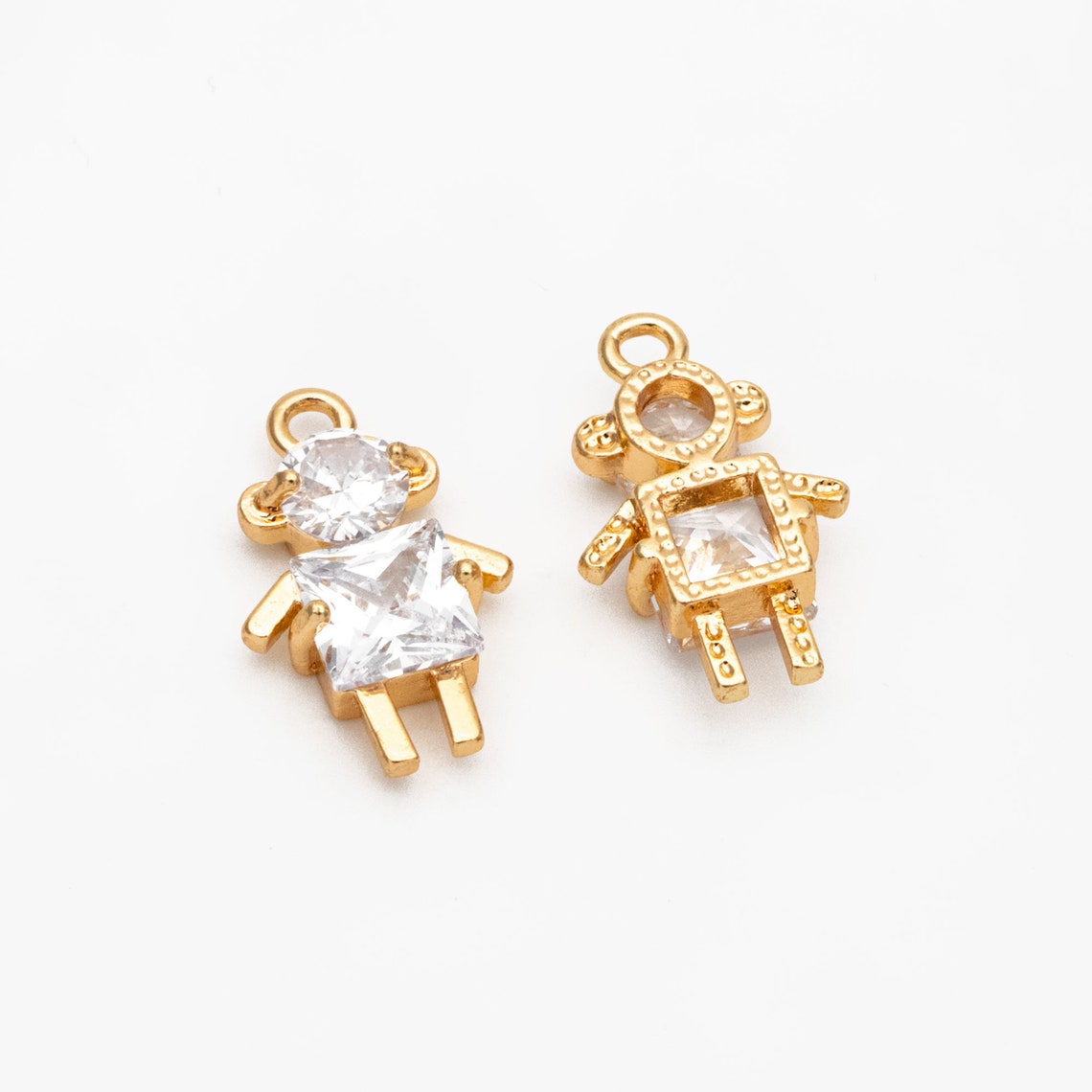 10pcs Gold Boy and Girl Charms 18mm, Gold Plated Brass Cubic Zirconia ...