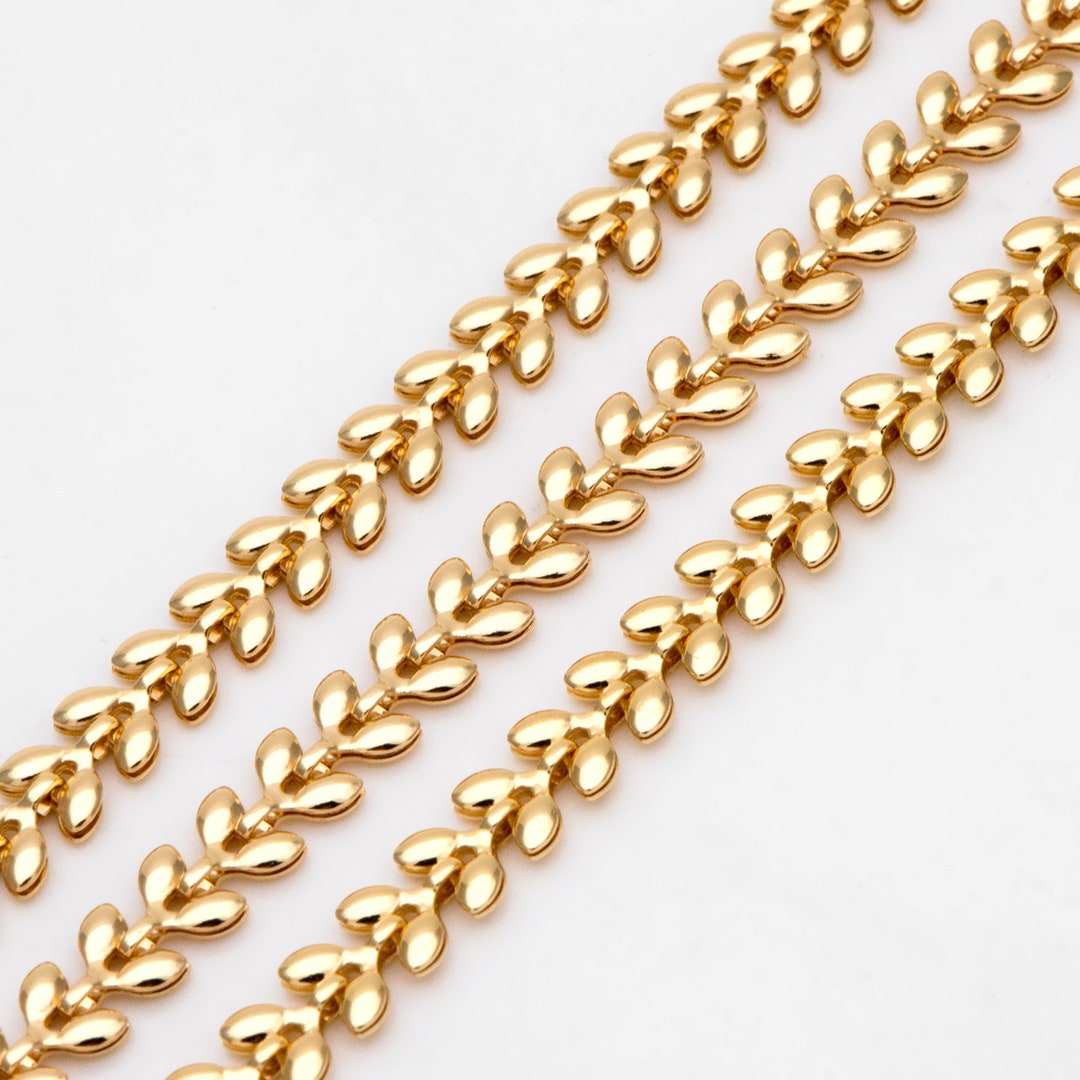 Gold Plated Brass Chevron Leaf Chain 5.3mm, Decorative Herringbone ...