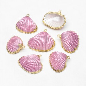 10pcs Natural Shell Charms, Gold Plated Shell Pendants, White/ Aqua ...
