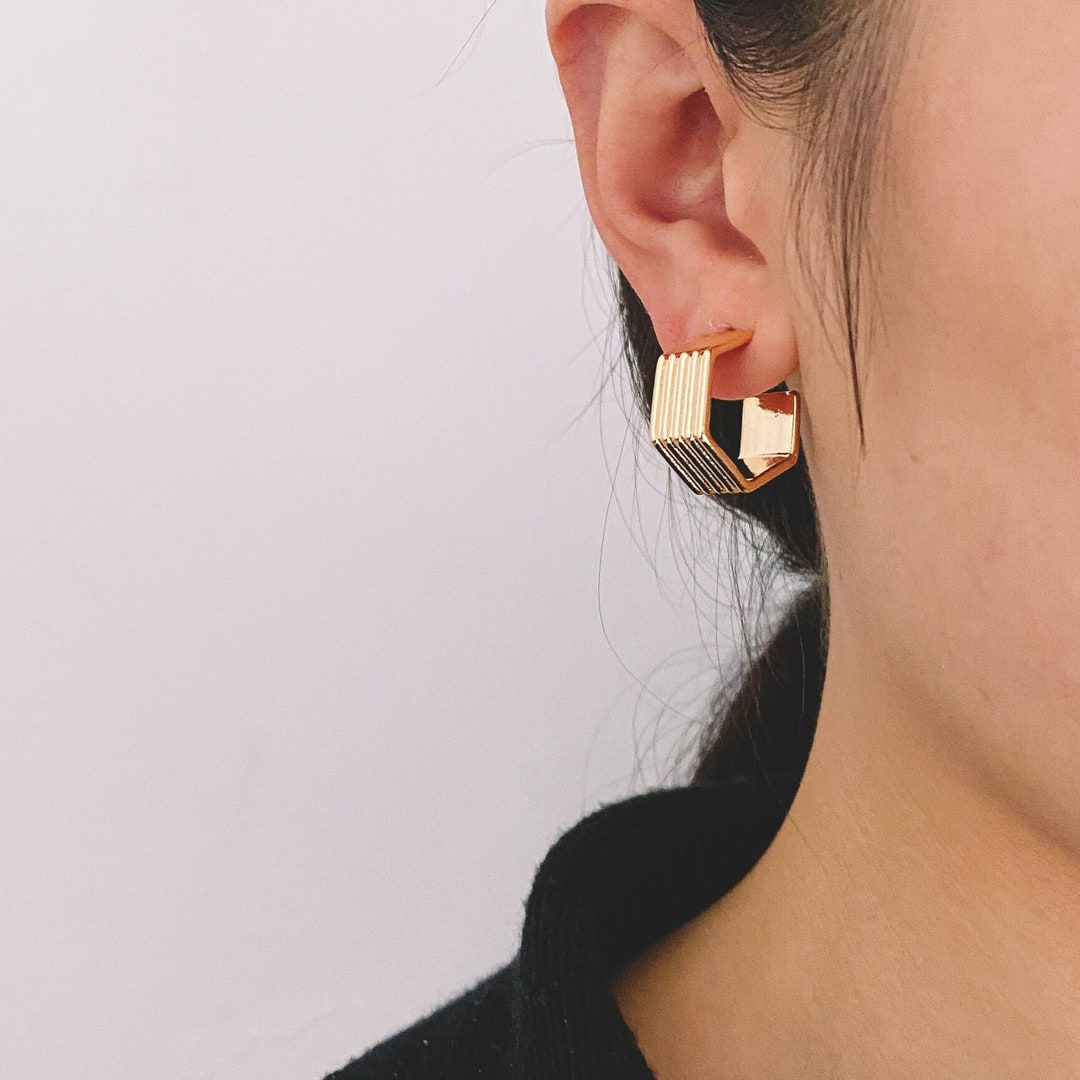 10pcs Gold Hexagon Ear Posts 21mm Real Gold Plated Brass - Etsy