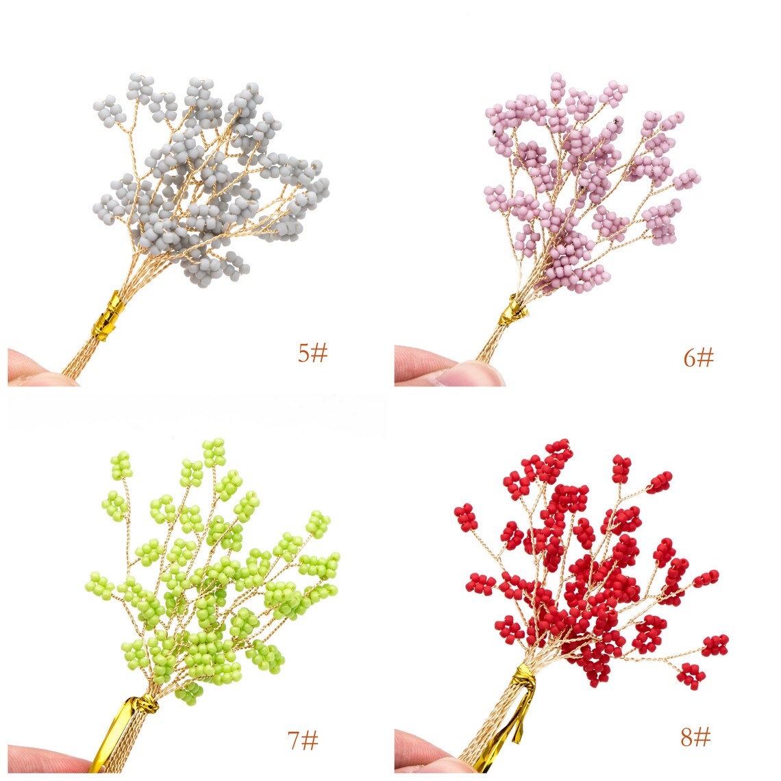 10pcs Beaded Leaf Sprigs on Gold Wire, Flower Tassel Hair Accessories ...