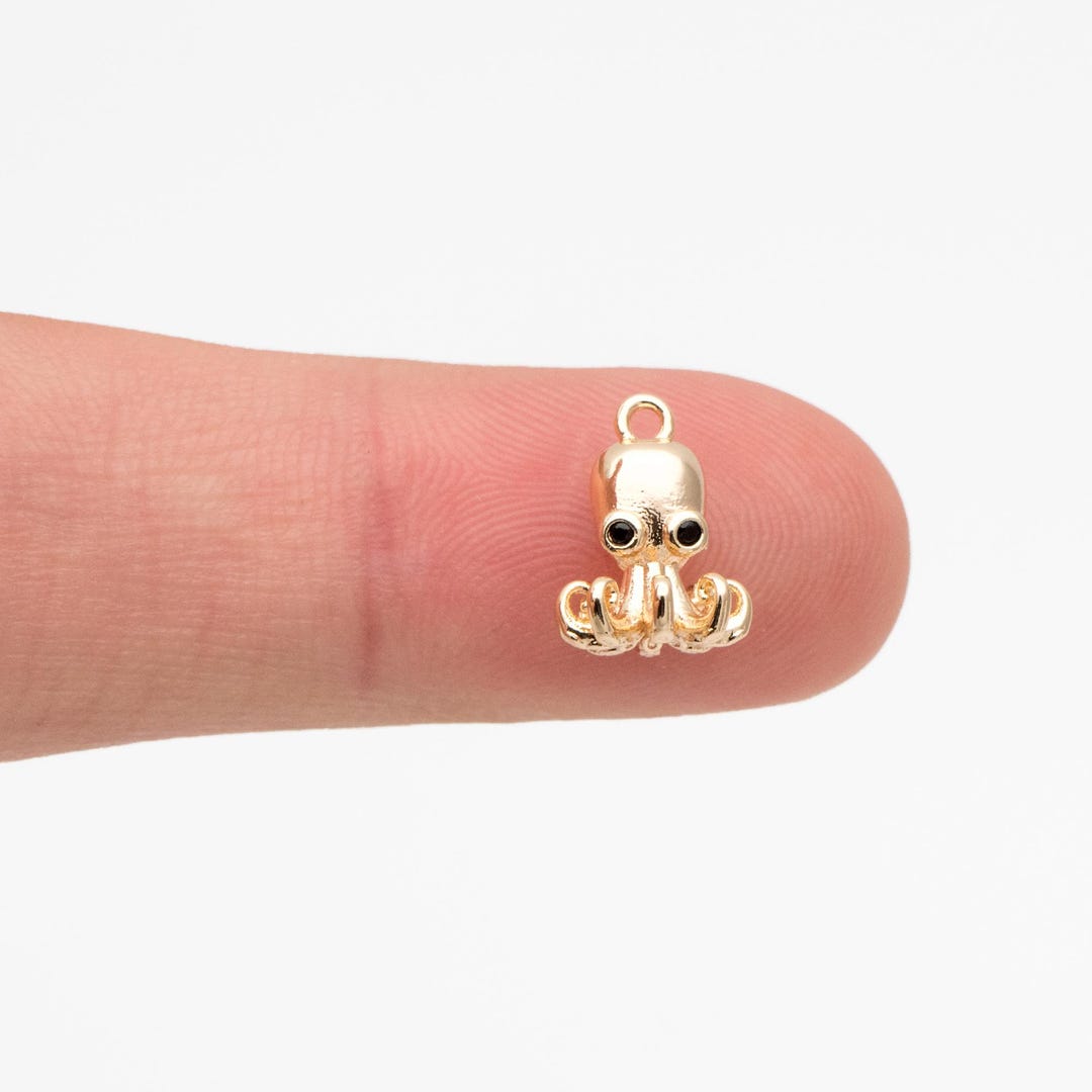 4pcs CZ Pave Gold Octopus Charms, Gold Plated Brass, Ocean Animal Charm ...