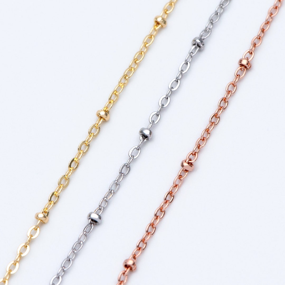 Satellite Chains Wholesale, 1.7mm Cable Chain With 2.2mm Beads, Gold ...
