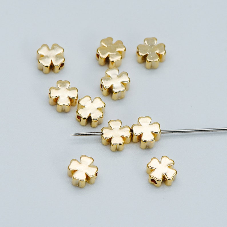 20pcs Gold Plated Brass Clover Beads Drill Throught Four-leaf - Etsy