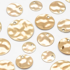 10pcs Hammered Disc Charms 8/ 10/ 12/ 16mm, Polished Gold Plated Brass Coin Tags, Round Textured ...