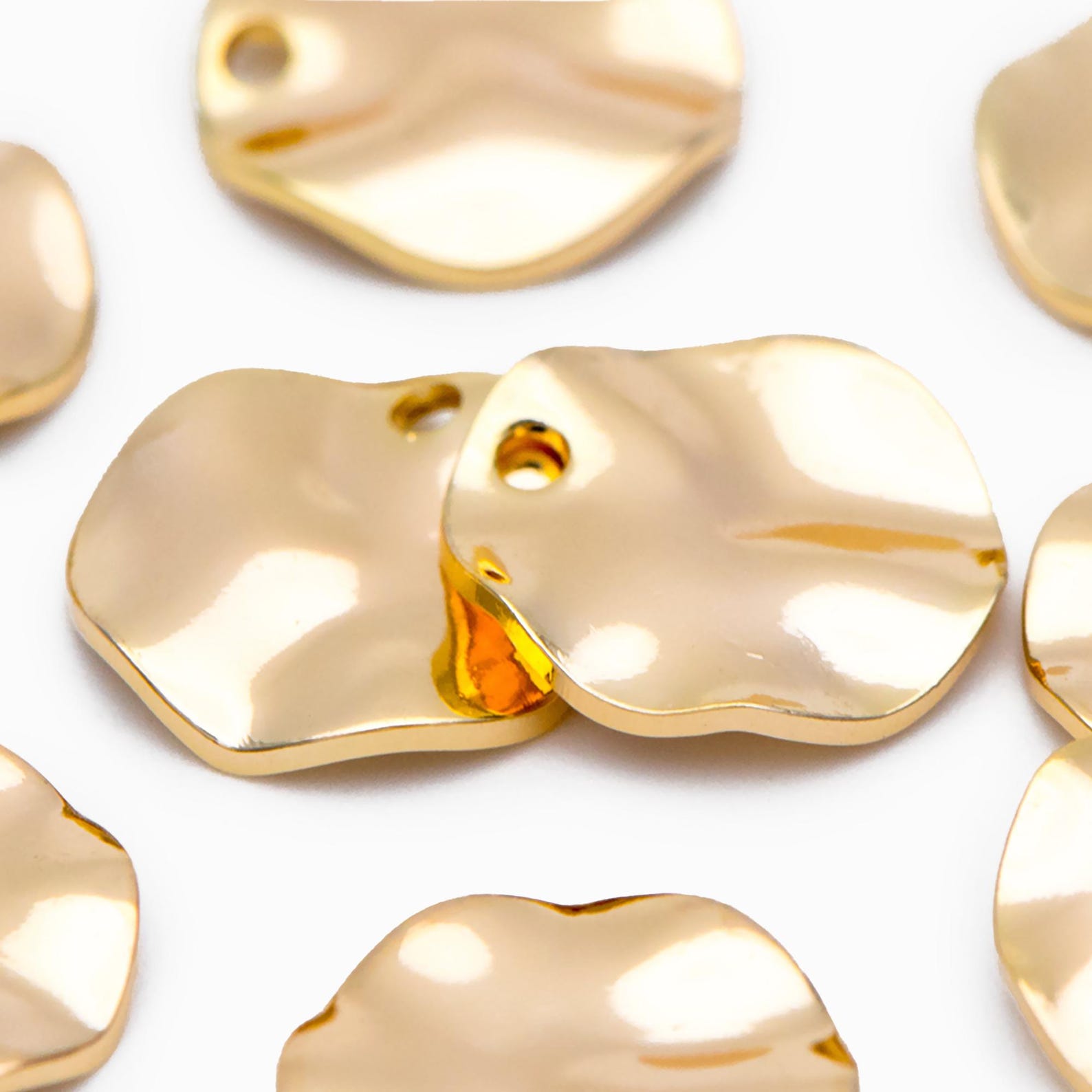 10pcs Hammered Disc Charms 12mm, Polished Gold Plated Brass Tags, Round ...