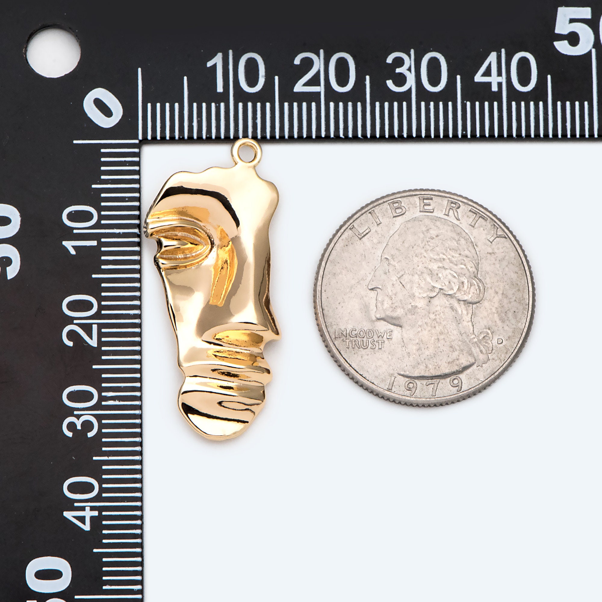 10pcs Gold Face Charm 33x15mm Real 18K Gold Plated Brass | Etsy