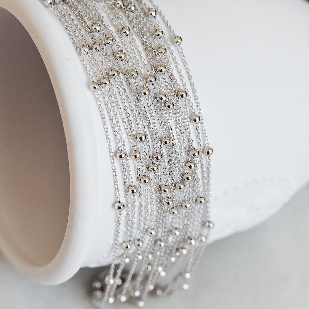 Sterling Silver .925 Beaded Necklaces Rhodium Plated Chains - Etsy