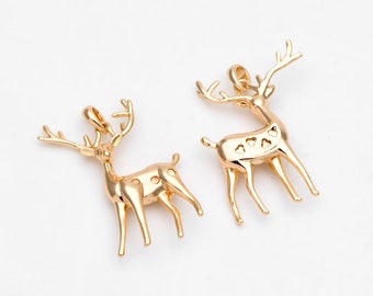 45x52mm 24k Shiny Gold Plated Deer Head Charm, Origami Deer Necklace ...