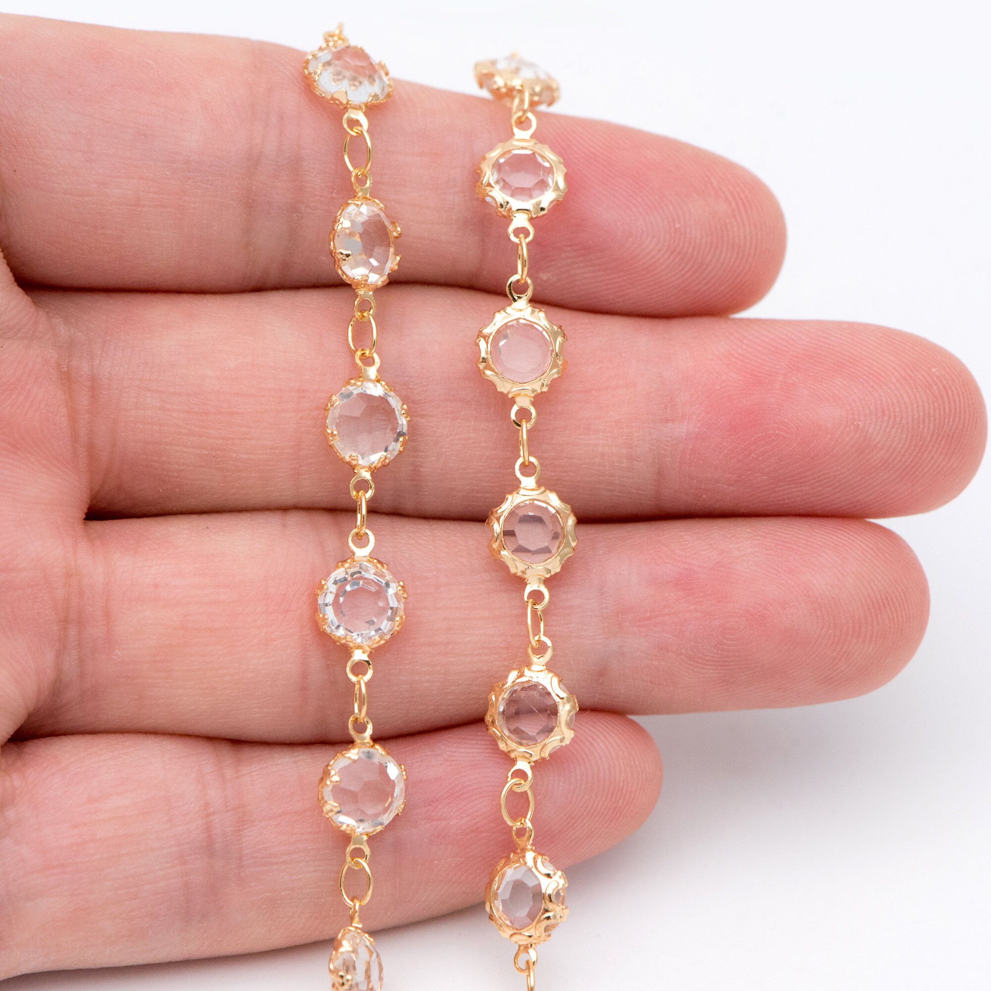 Gold Plated Brass Crystal Beaded Chains Link Chains With 7mm - Etsy