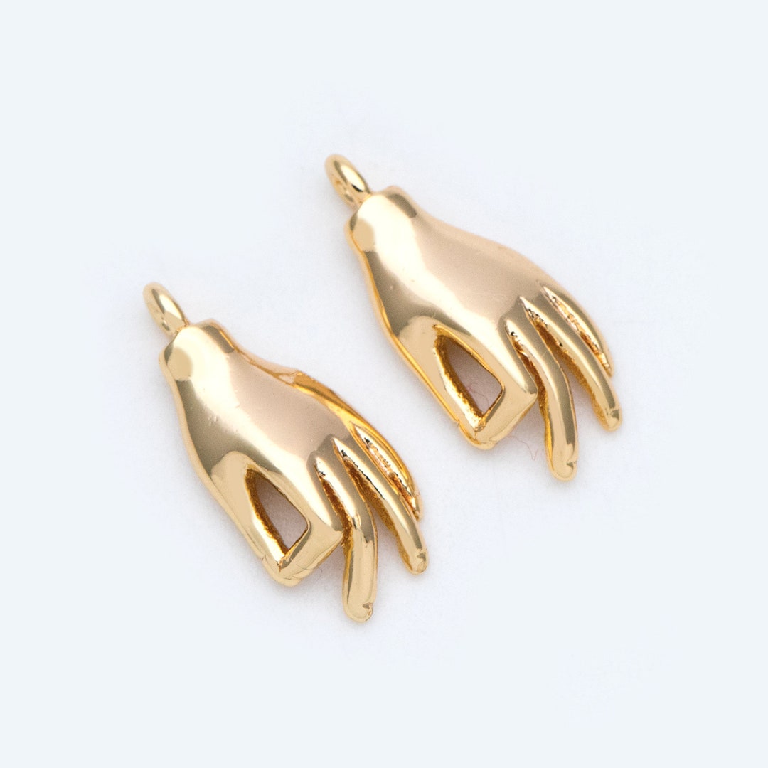 4pcs Gold/ Silver Tone Hand Charm, Gold/ Rhodium Plated Brass, OK ...