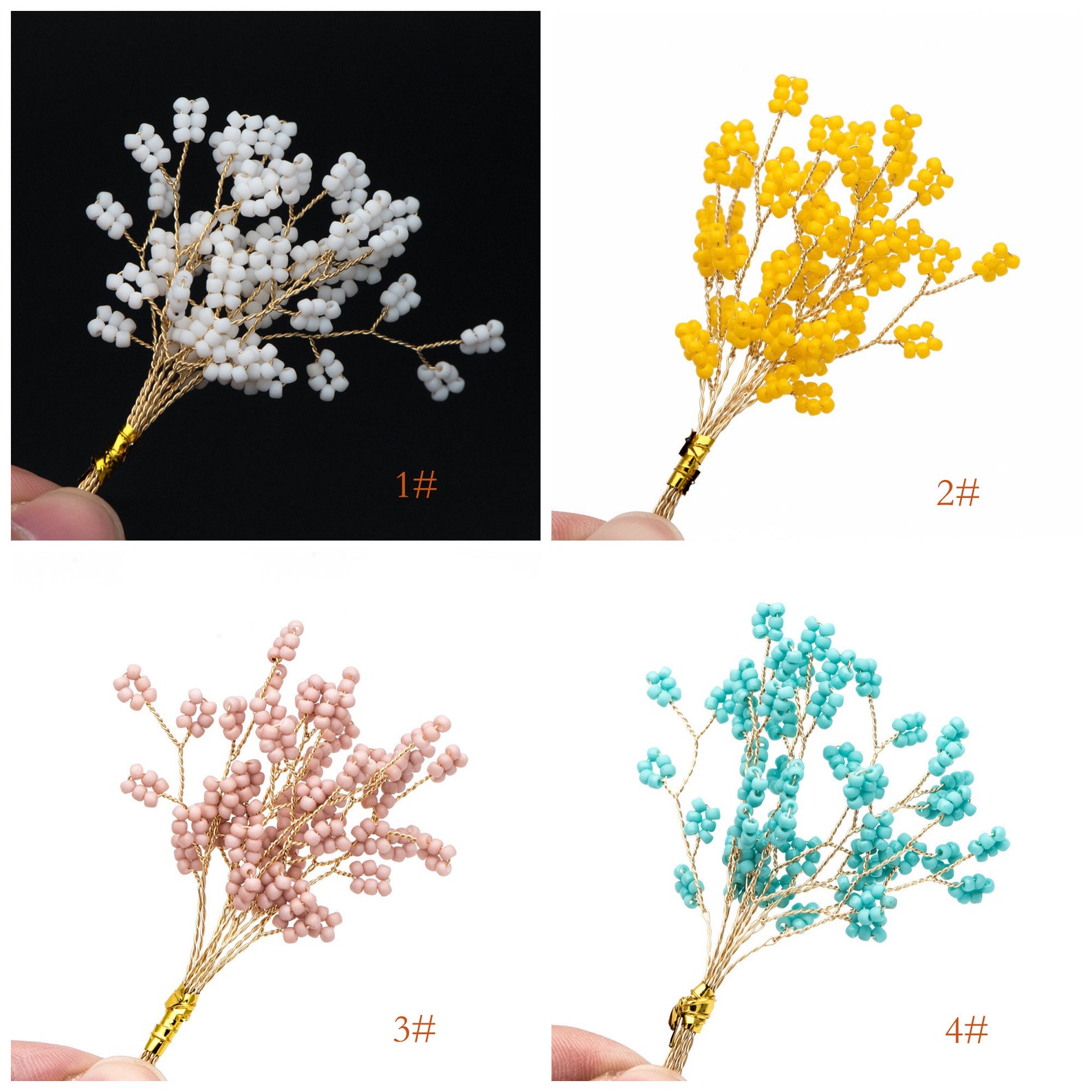 10pcs Beaded Leaf Sprigs on Gold Wire, Flower Tassel Hair Accessories ...