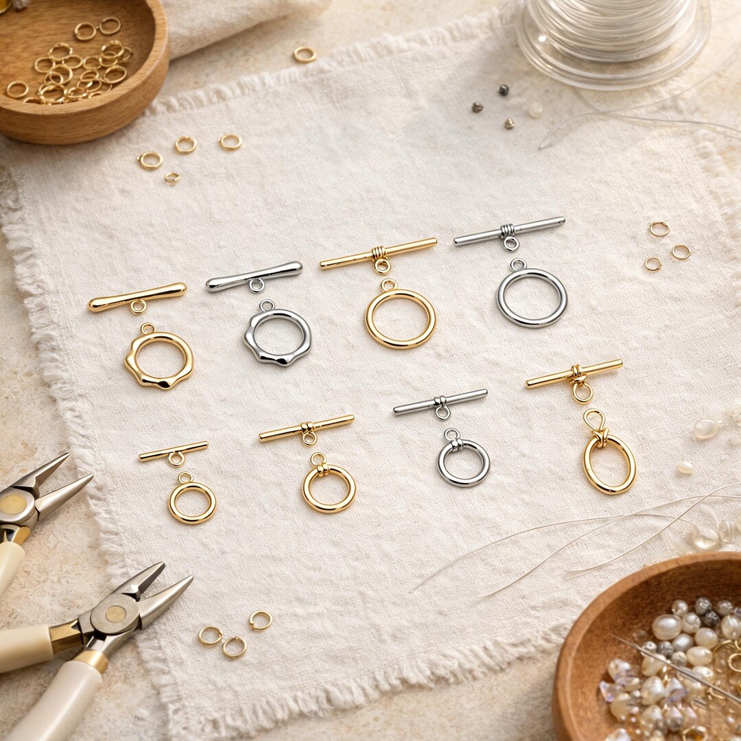 10 Sets Gold/ Silver Tone Toggle Clasp, Real Gold/ Rhodium Plated Brass ...
