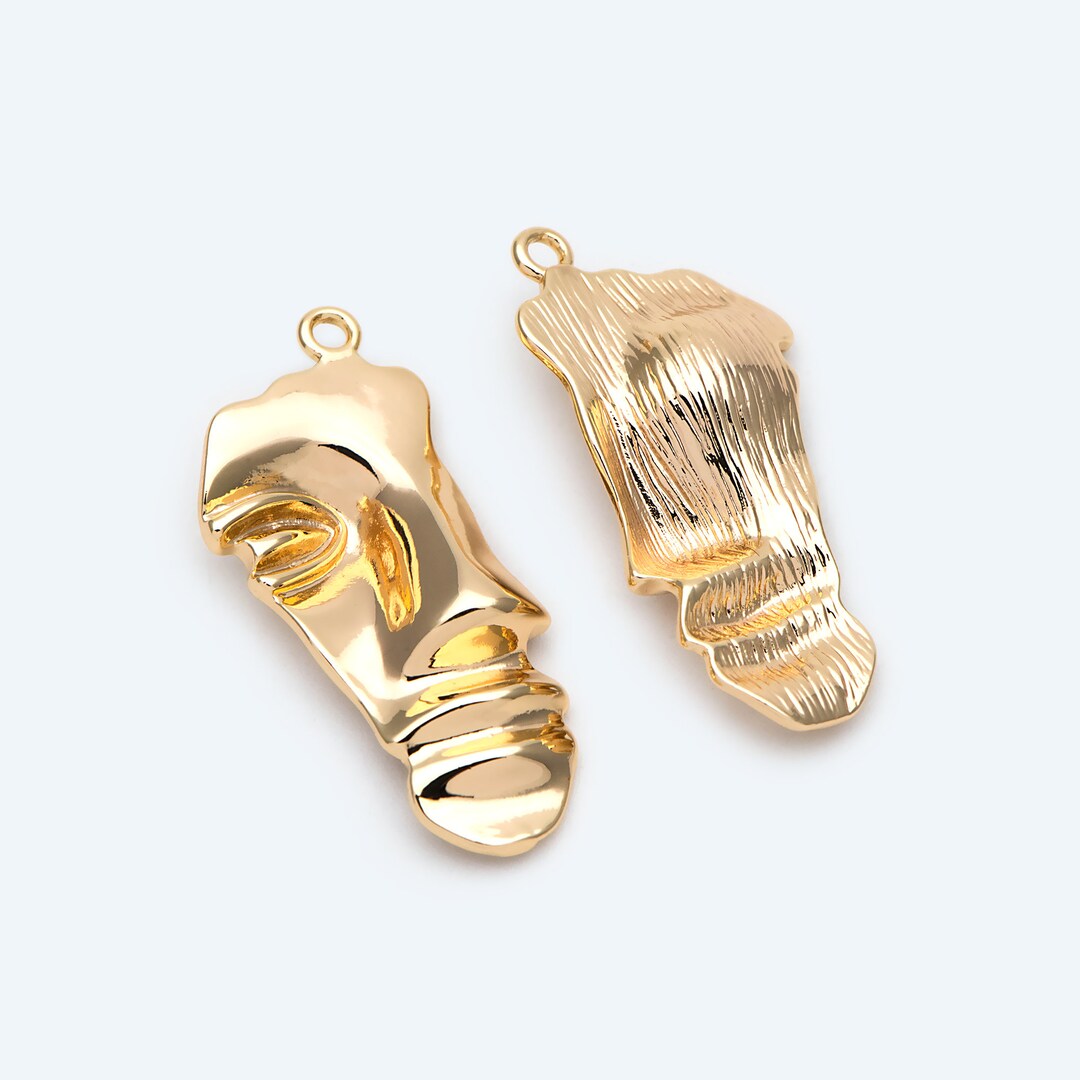 10pcs Gold Face Charm 33x15mm Real 18K Gold Plated Brass - Etsy