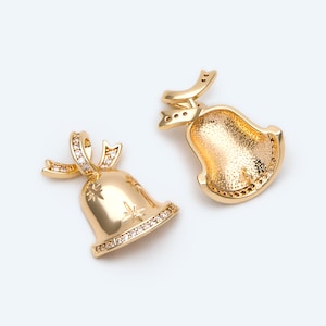 4pcs Gold Plated CZ Christmas Bell Charms: Tiny Jingle Pendants 21x14mm ...