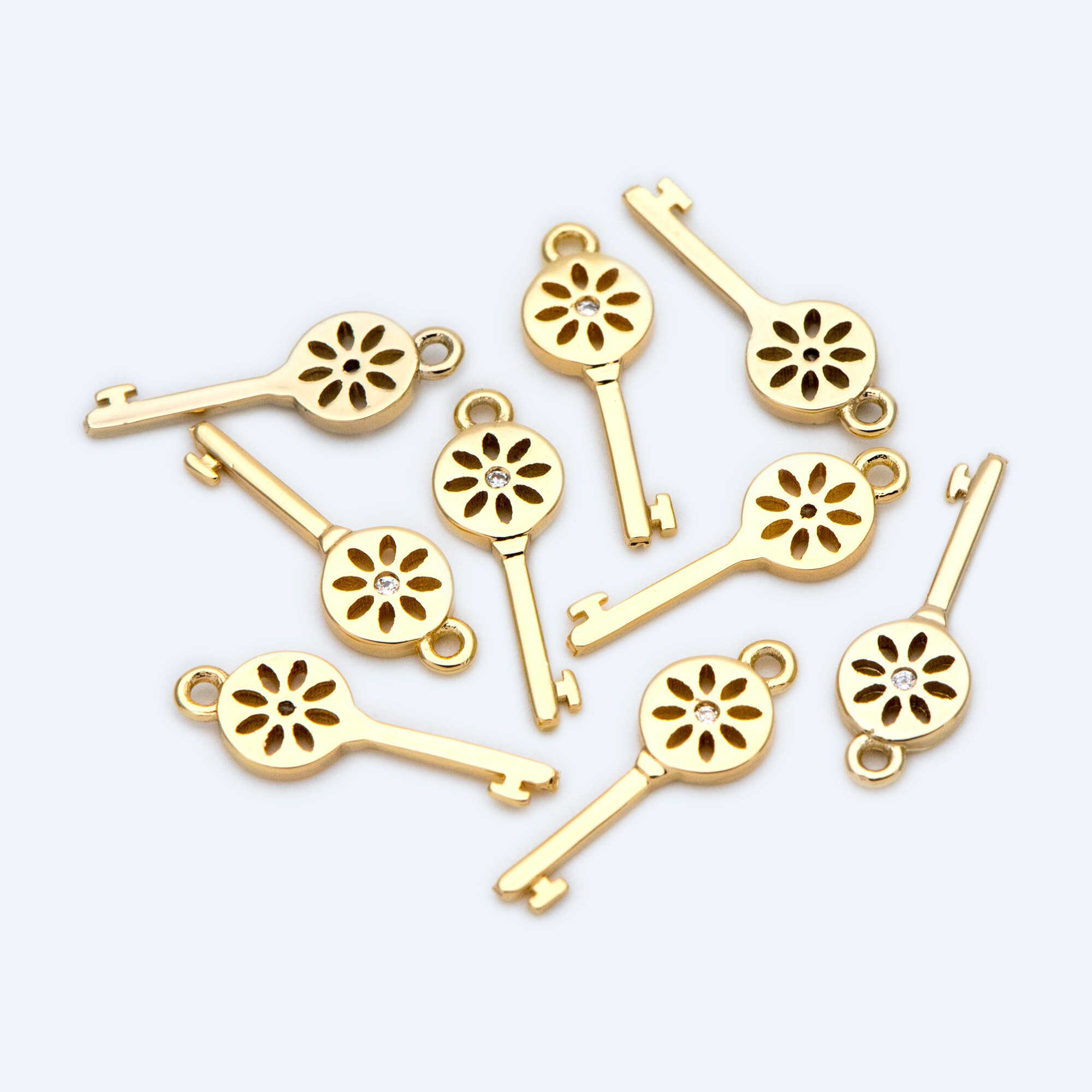 10pcs Gold plated Brass Key Charm CZ paved Key Pendants | Etsy