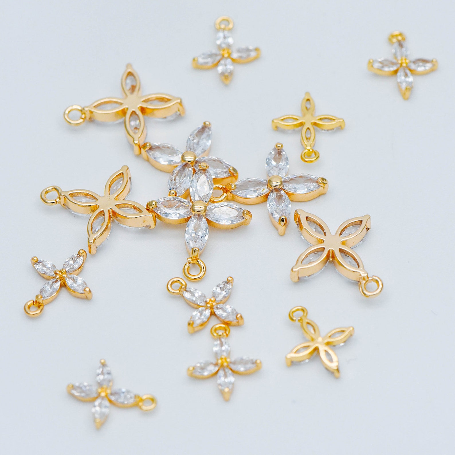 10pcs Gold CZ Flower Charm Pendants 10/ 14mm Real Gold plated | Etsy