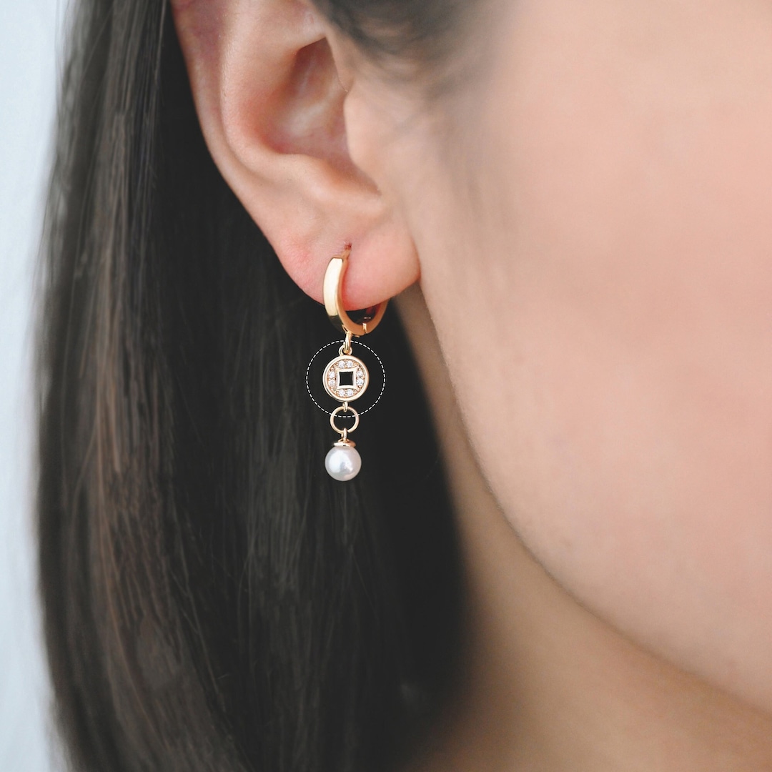 4pcs CZ Pave Gold Chinese Coin Charm, Real Gold Plated Brass, Round ...