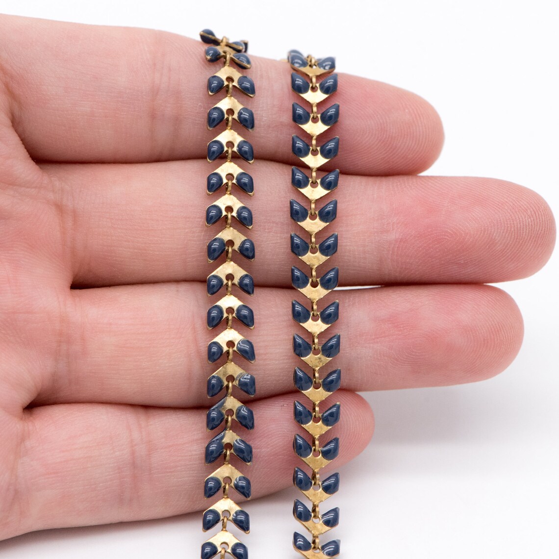 Dark Blue Enamel Brass Arrow Chain 6mm, Flat Chevron Chain, Herringbone ...